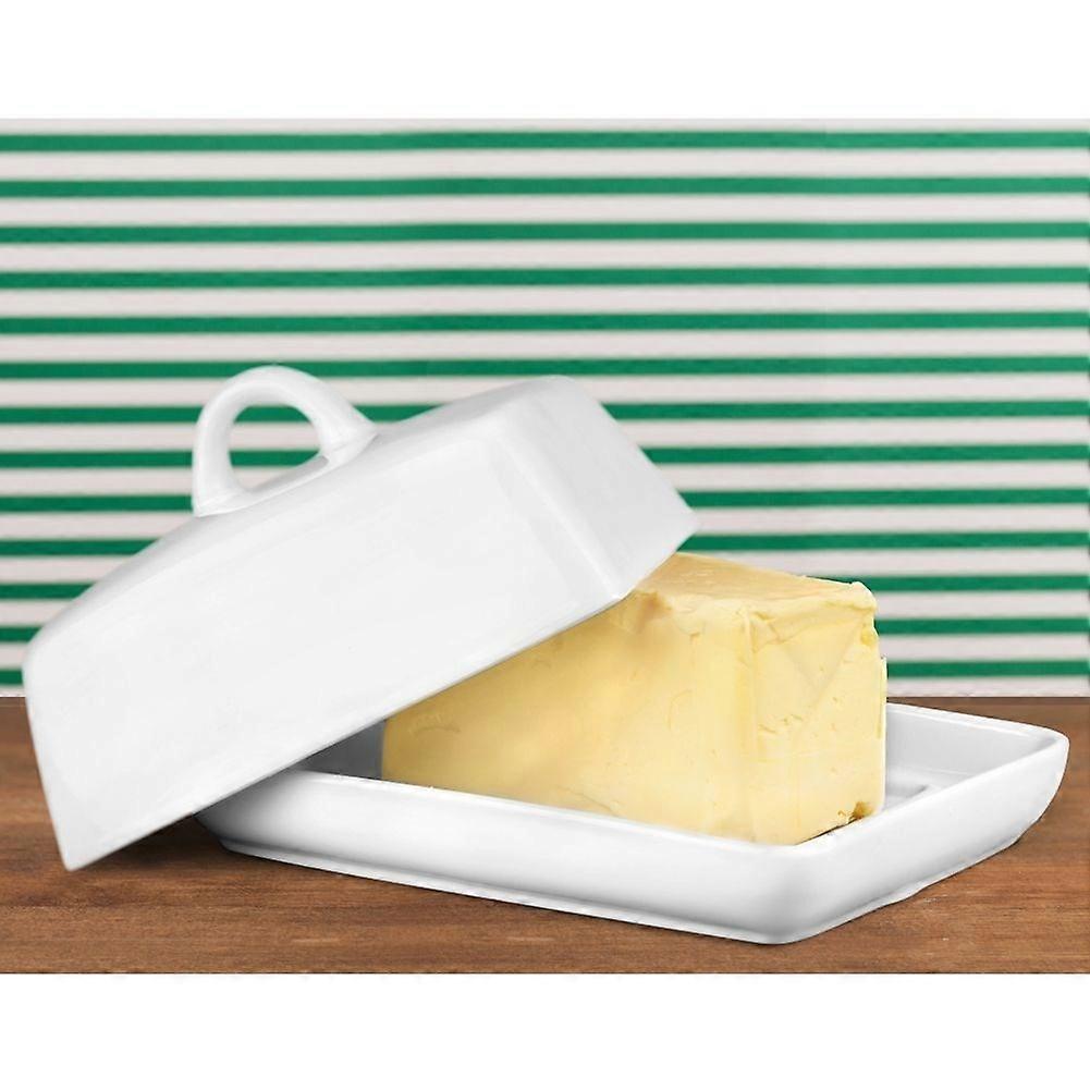 White ceramic butter tub with lid and handle for serving | Fruugo UK