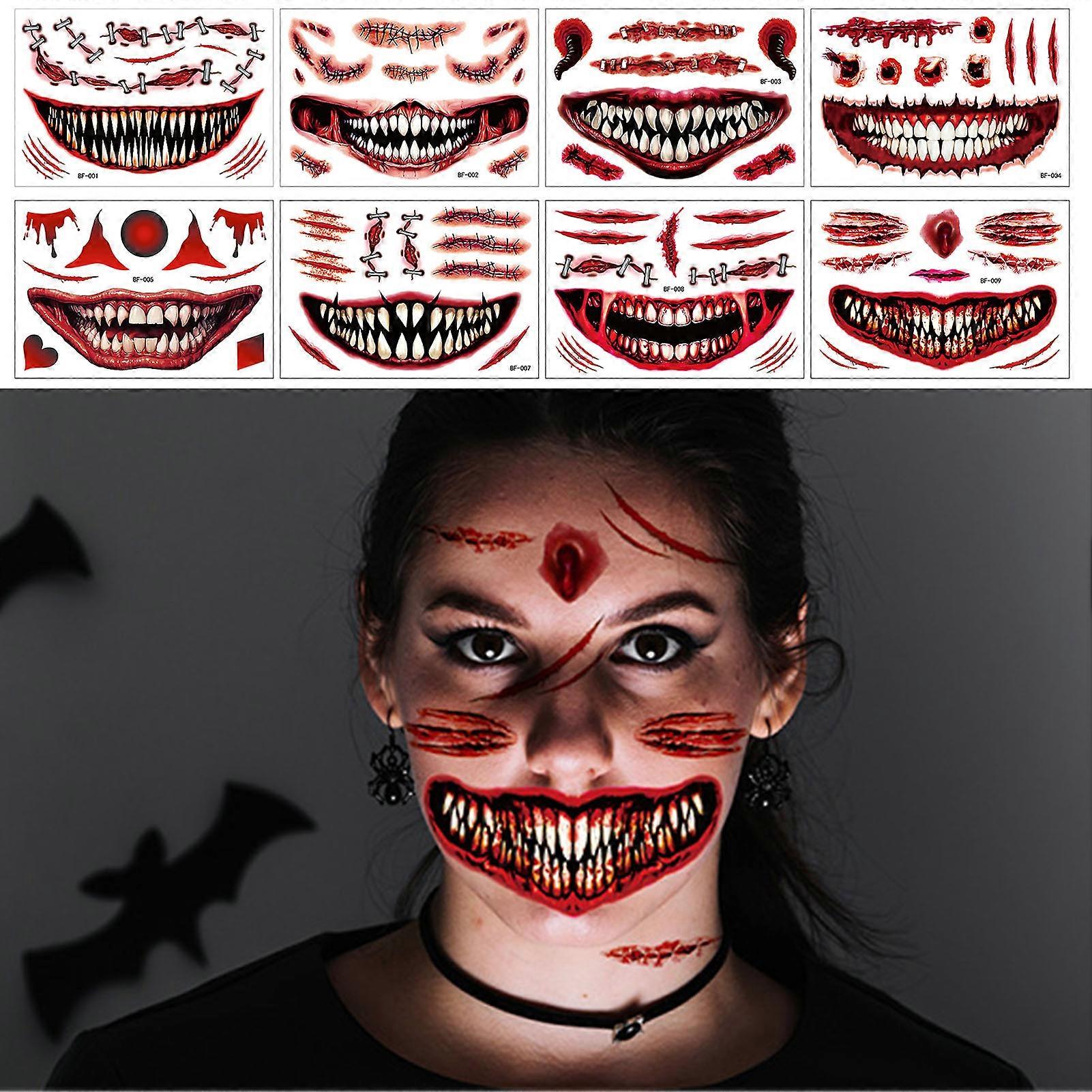 9 Sheets Halloween Temporary Face Tattoos Stickers Masquerade Cosplay ...