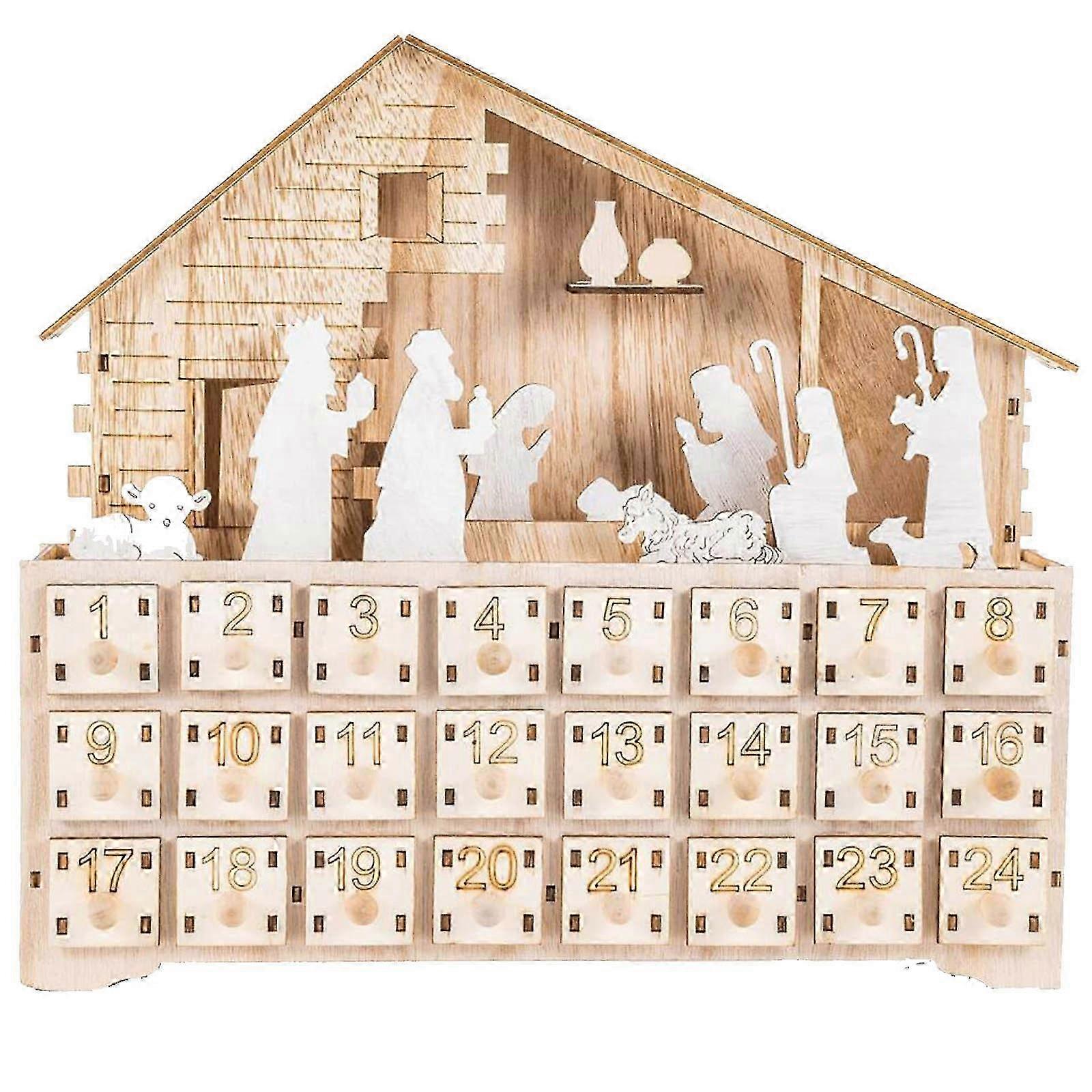Advent Calendar 2024 Kids Christmas LED Wooden Advent Calendar With 24 ...