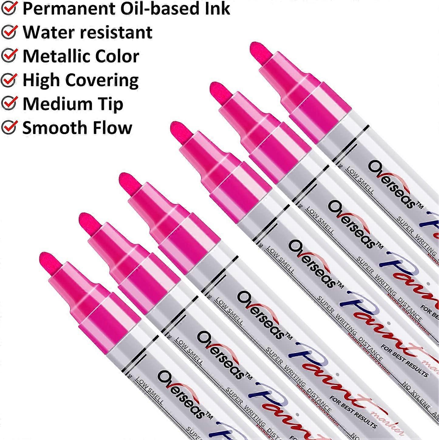 Pink Paint Markers Pens - Single color 6 Pack Permanent Oil Based Paint ...