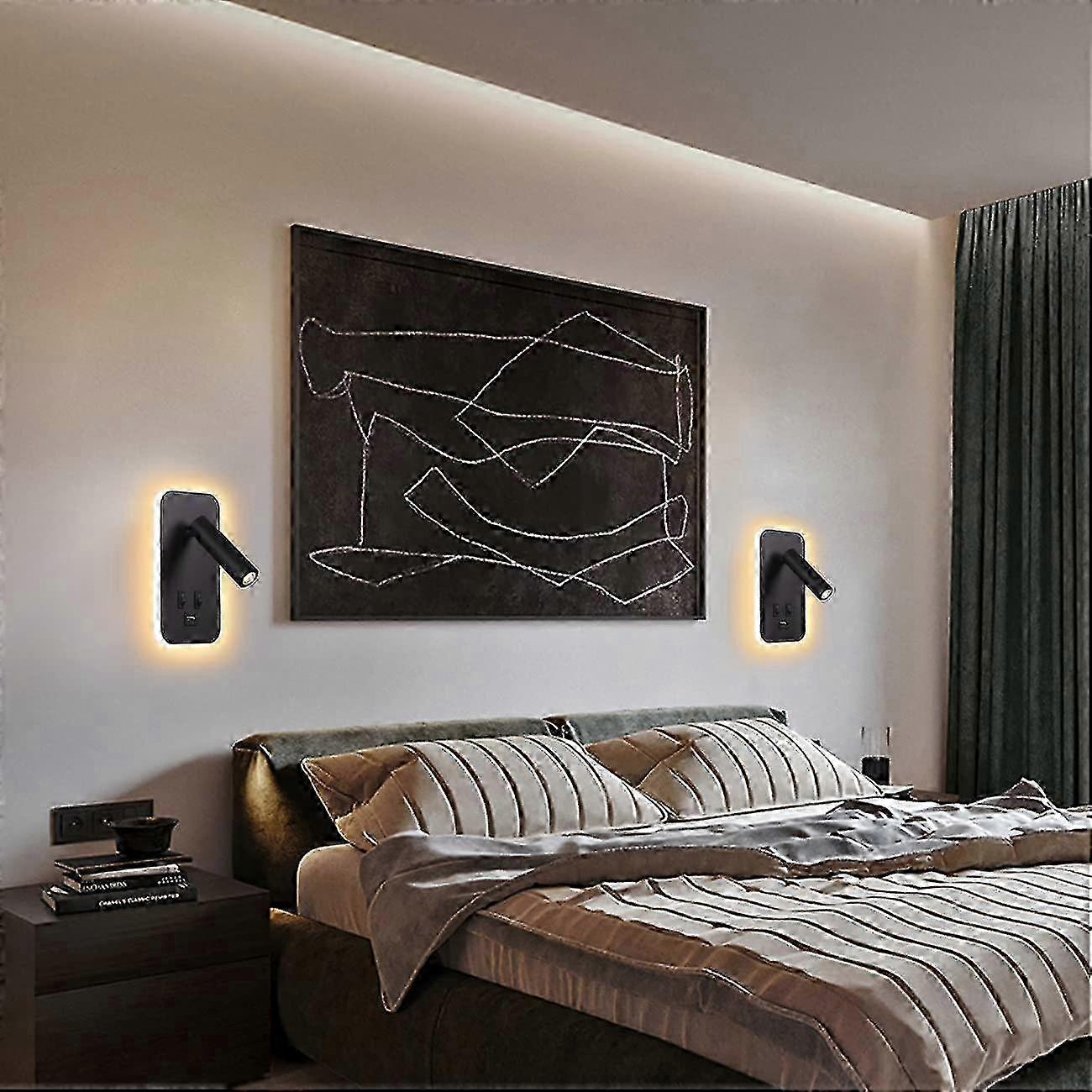 Led Wall Lamp, Bedside Reading Light With Switch, Usb Charging Port ...