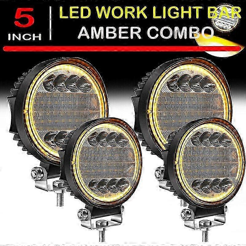 4X LED Work Light Pods Round Amber Spot Combo Light Amber Fog Lamp for ...