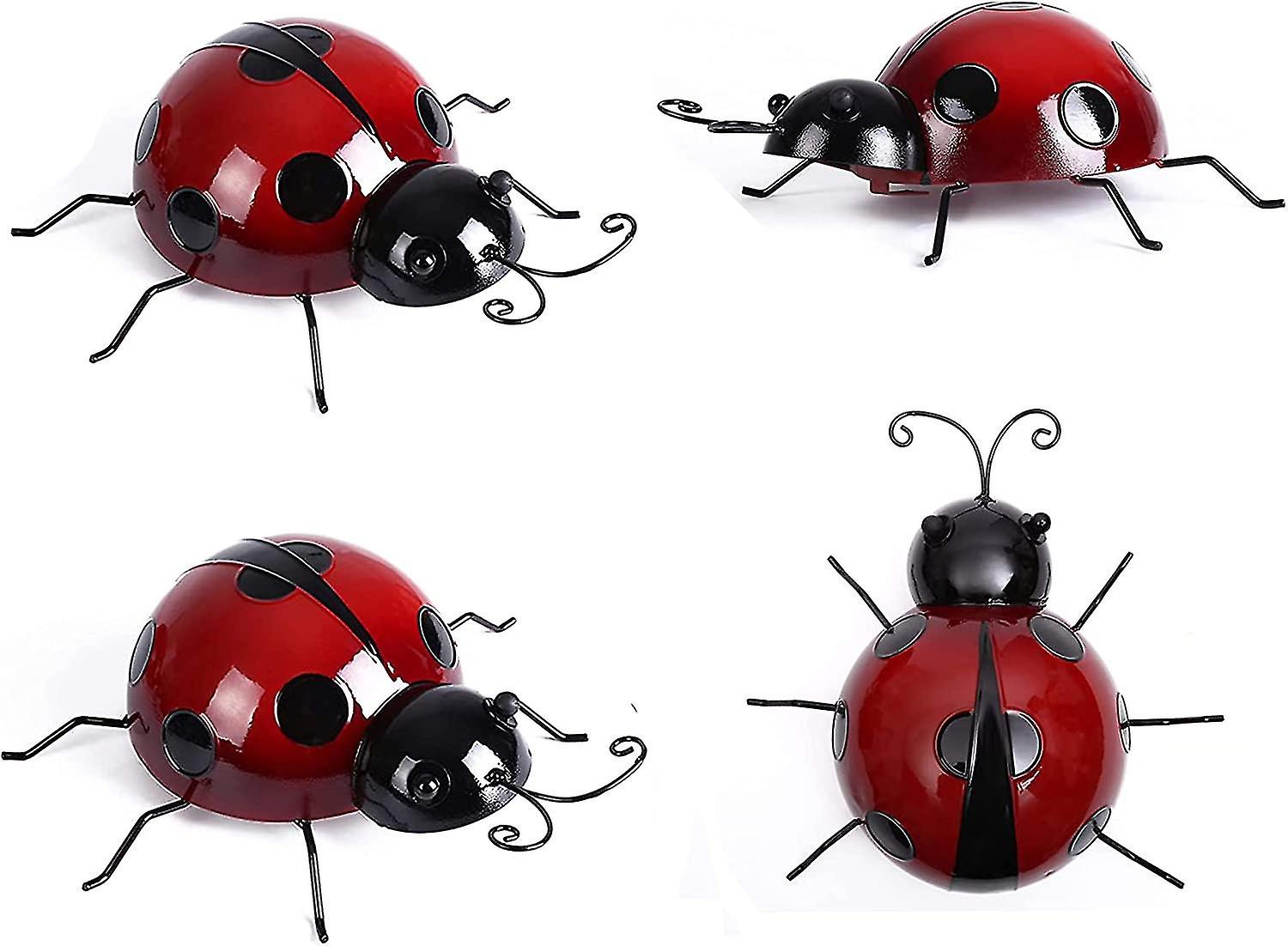 Set Of 4 Metal Ladybugs Garden Wall Decor Ladybug Figurines Iron Wall ...