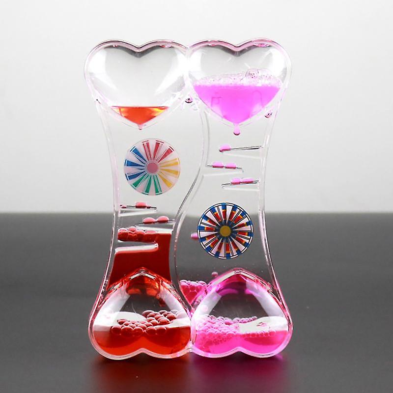 Double Heart Liquid Motion Bubble Drip Oil Hourglass Timer Clock Kids ...