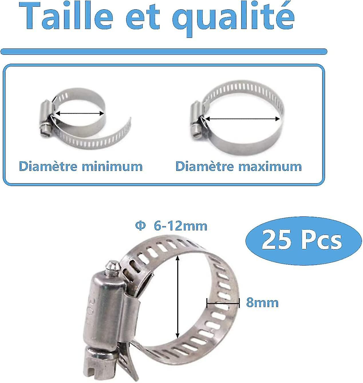 25 Pcs Stainless Steel Hose Clamp Hose Clamp For 6-12mm 304 Stainless ...