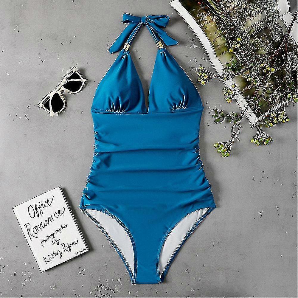 Tummy Swimwear Halter Neck 1 Piece Monokini Swimsuits | Fruugo UK