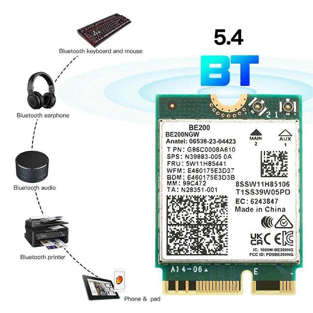 For BE200 WiFi 7 M.2 Card Bluetooth 5.4 BE200NGW 2.4G/5G/6GHz Wireless ...
