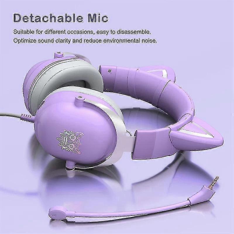 Onikuma X11 Purple Cute Cat Ear Gaming Headphone With Mic Noise ...