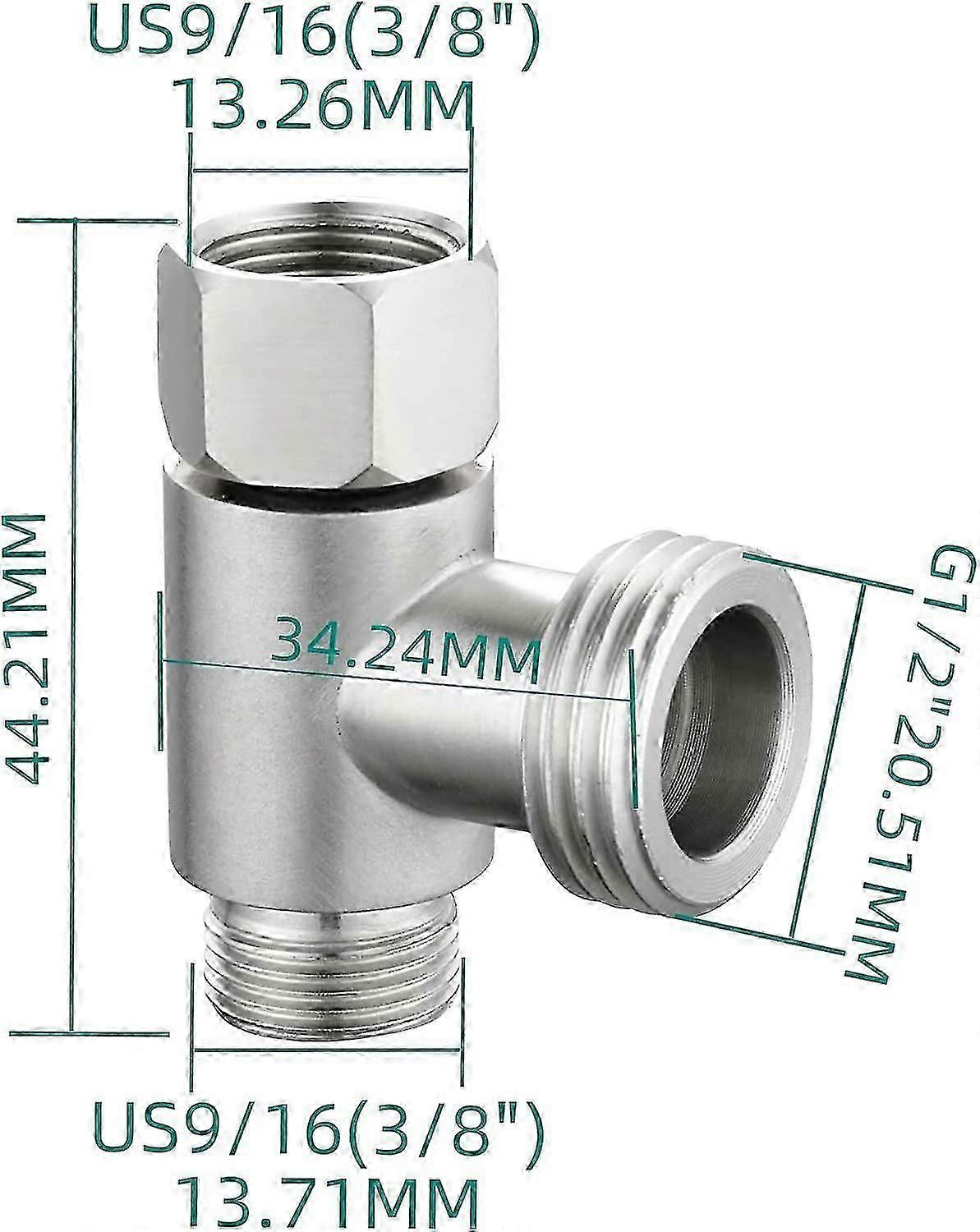 3-way 3/8" And 1/2" 3 Way Adapter Tee Connector Stainless Steel 3/8 ...