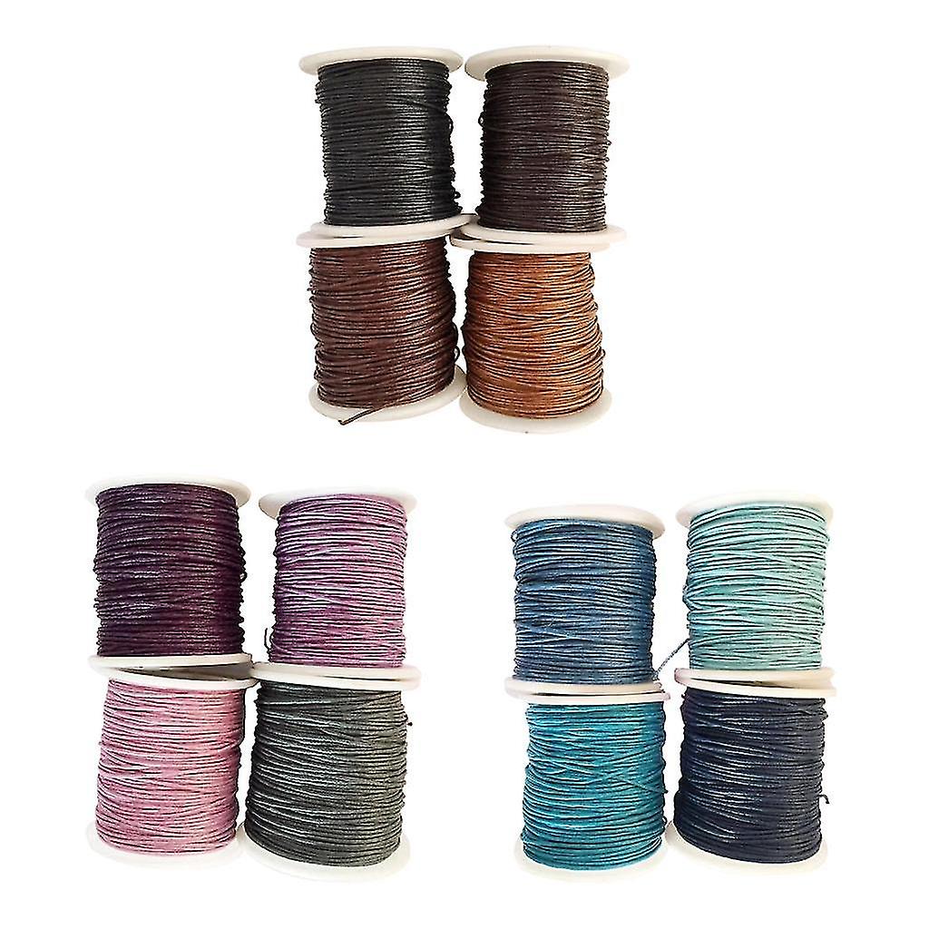 12 Rolls 1mm Waxed Cotton Cord Rope For Diy Macrame Chain Bracelet ...