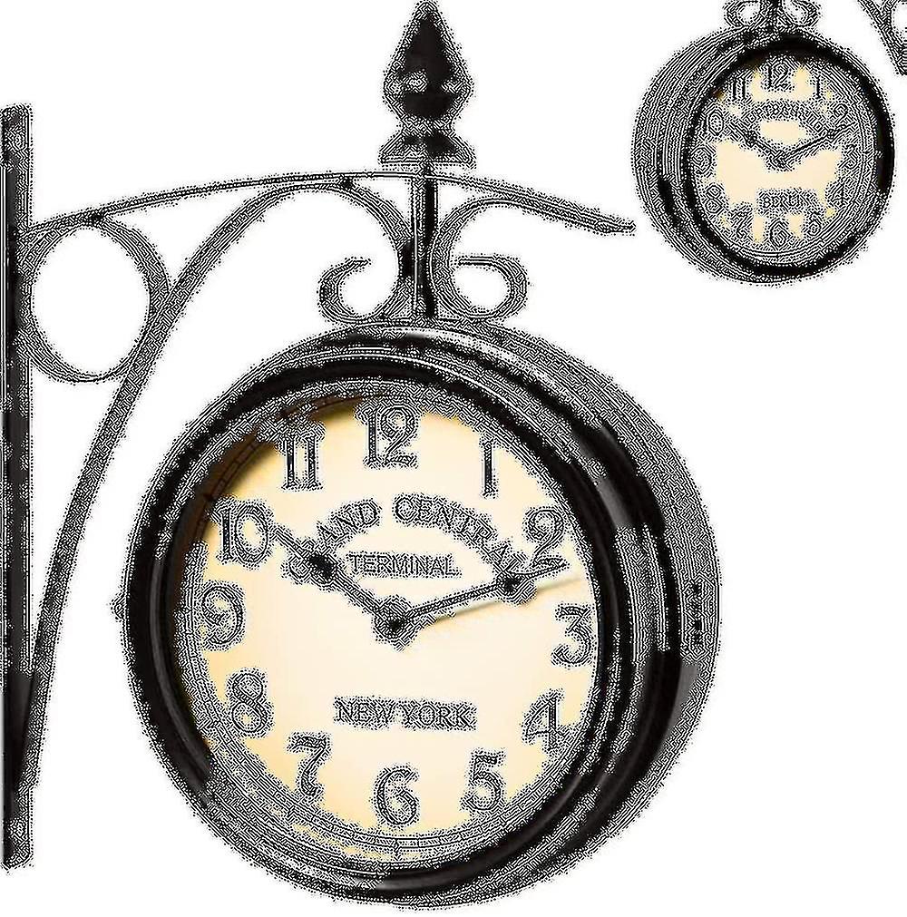 Two Sided Train Station Wall Clock Black Vintage Design Clock Watch ...
