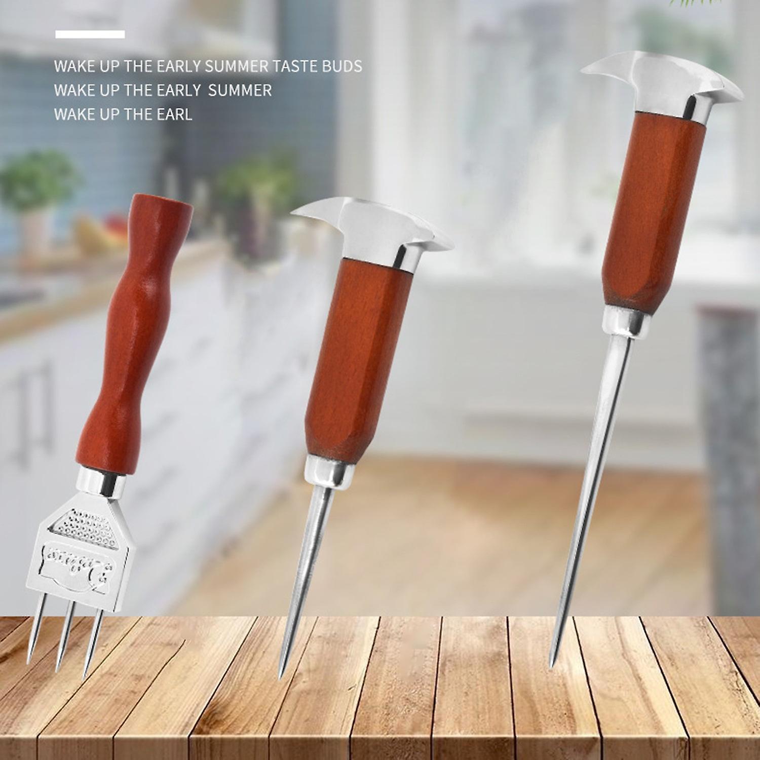 Ice Pick Three Pronged Solid Wood Handle Grip Crushing Cocktail ...