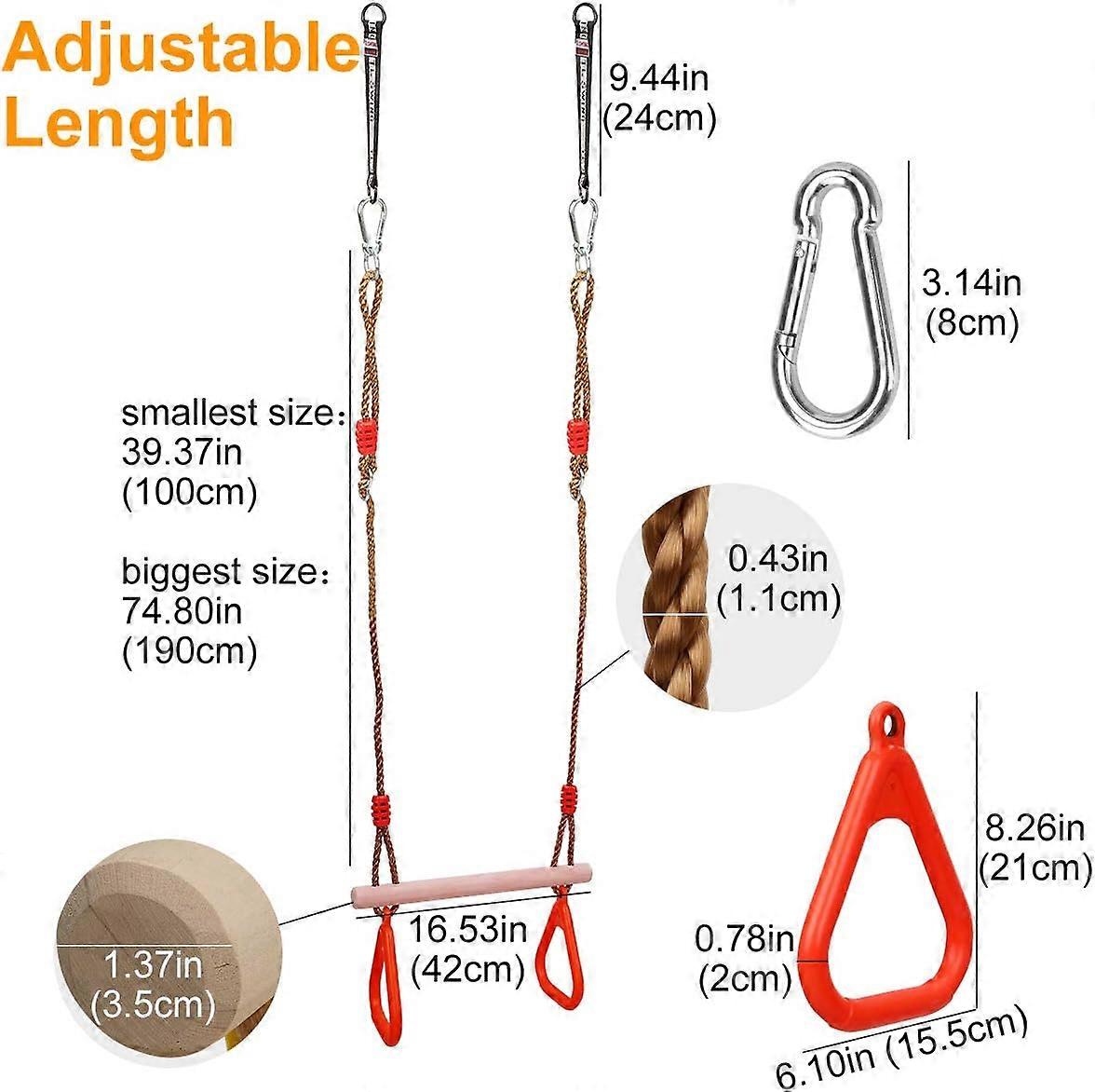 Ulikey Multi-Function Wooden Trapeze Swing With Gymnastic Plastic Rings ...