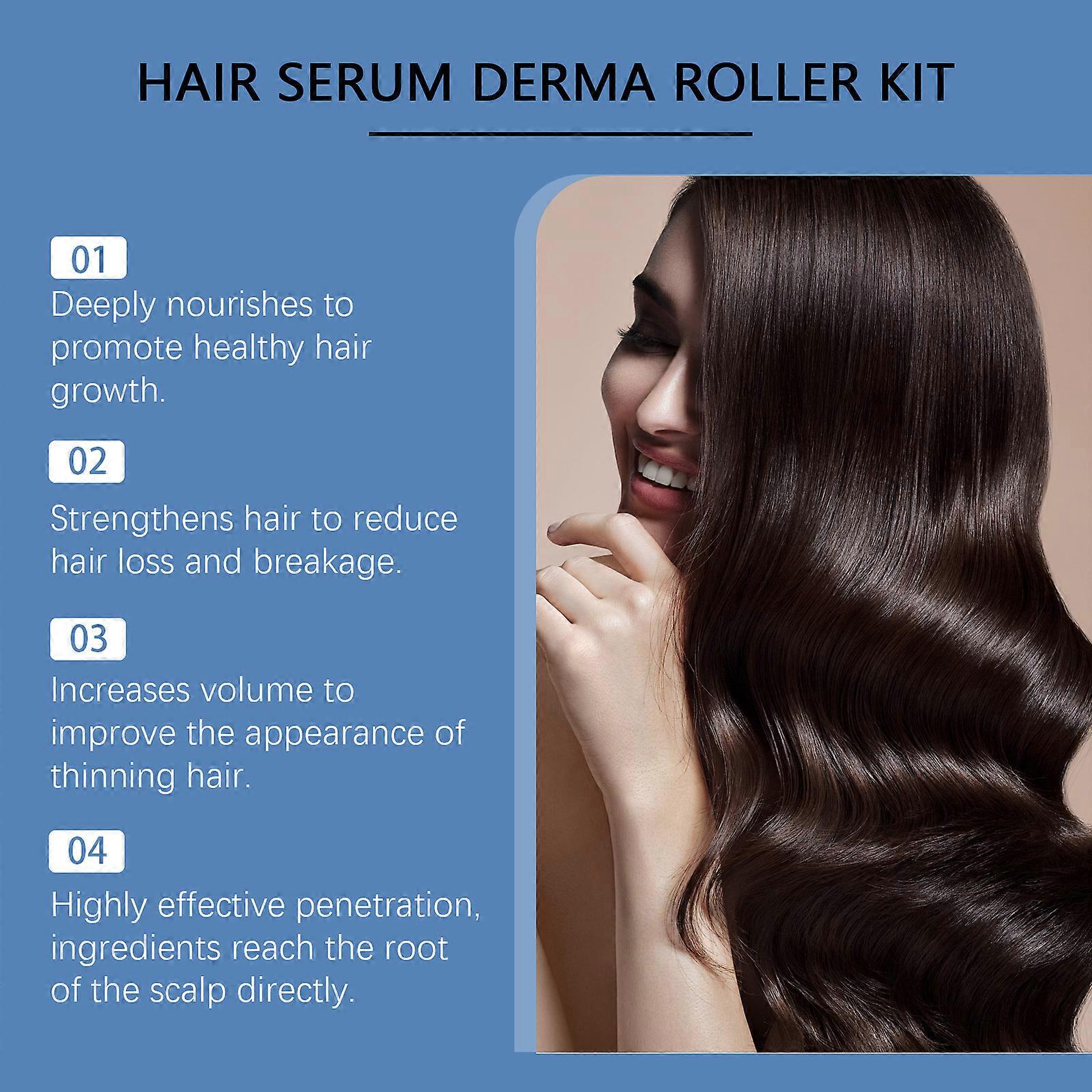 Derma Roller and Hair Growth Serum Kit, Thicken and Strengthen Hair ...