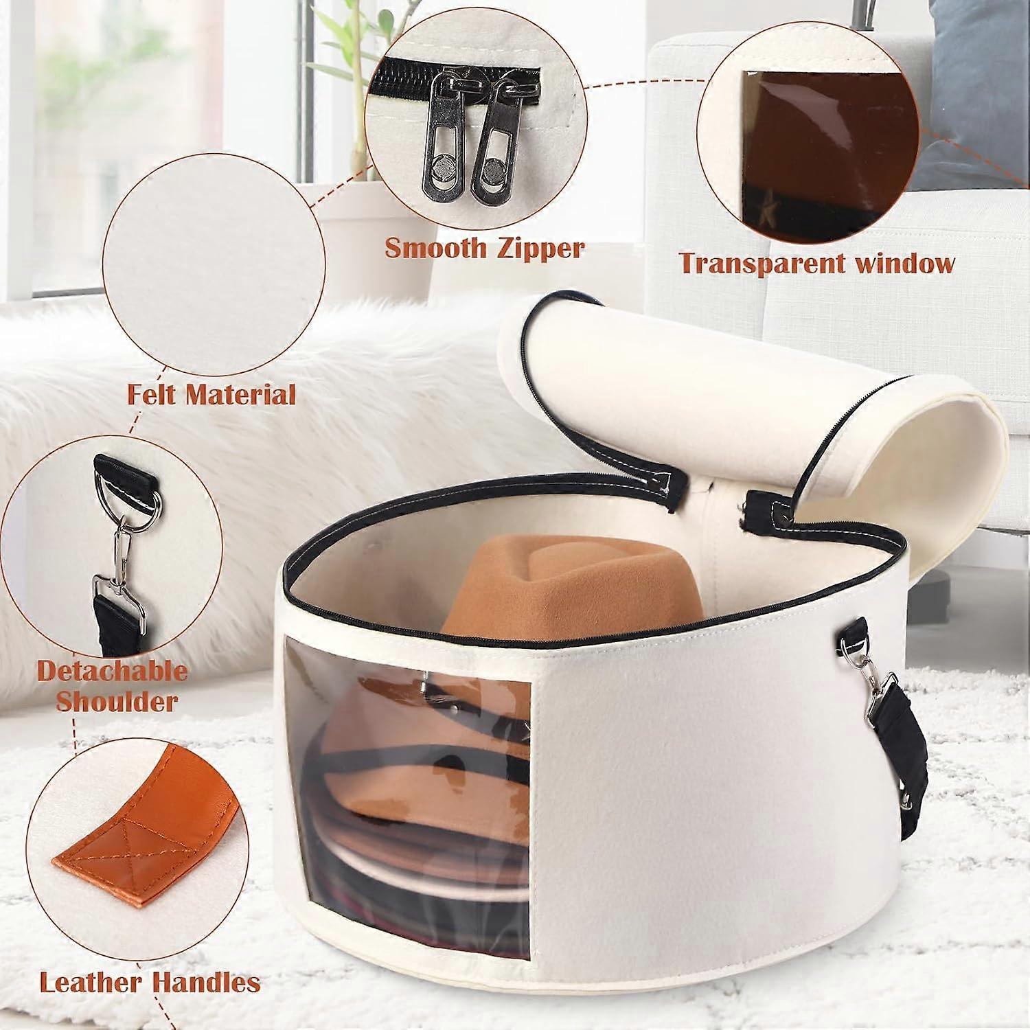 4 Pack Large Round Foldable Felt Hat Box for Women Storage 17 x 10 Inch ...