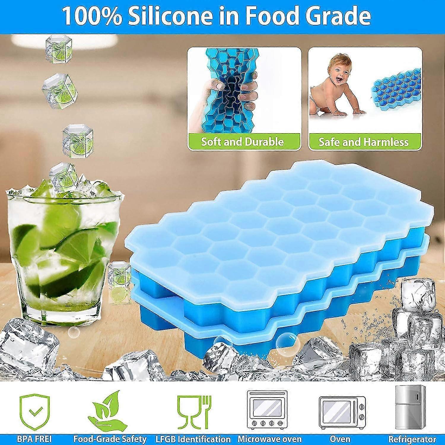 Ice Cube Trays with Lids, 2 Pack 74 Flexible Silica Gel Ice Cubes BPA ...