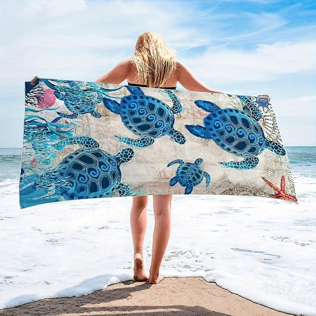 1pc Oversized Blue Turtle Beach Towel - Ultra-Soft, Thickened ...
