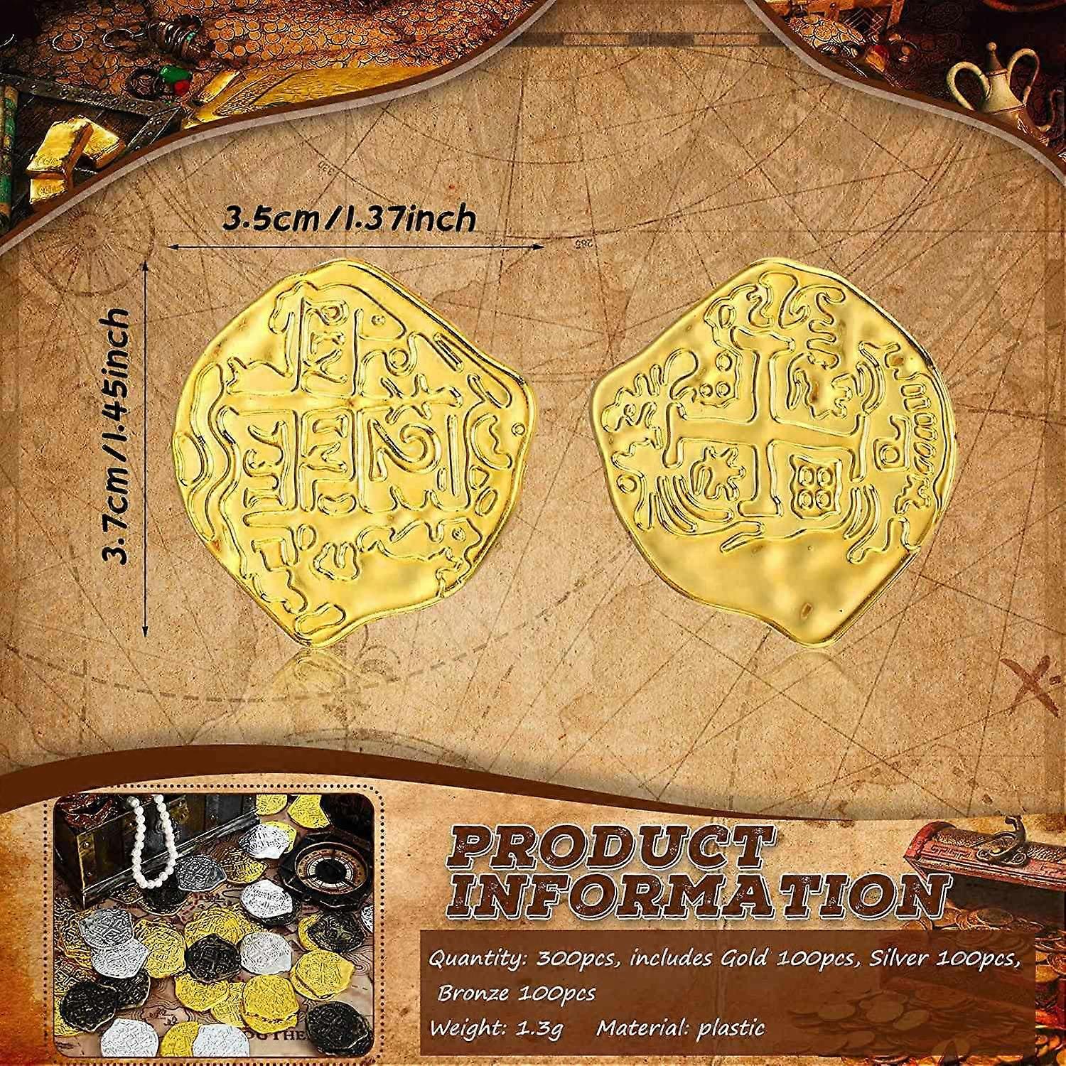 300 Pcs Plastic Gold Coins Pirate Coins Kids Play Coins for Pirate ...
