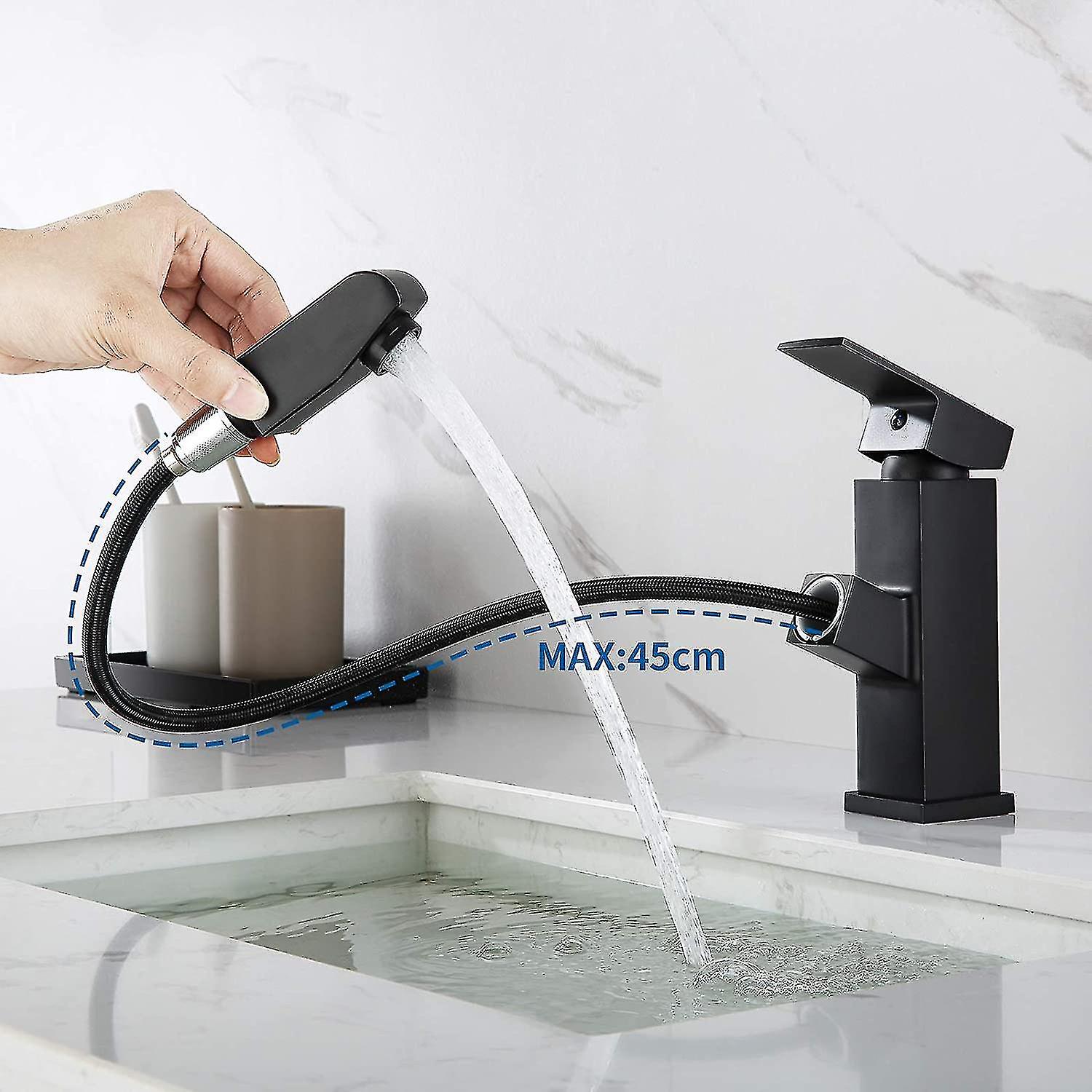 Basin Mixer Tap With Pull Out Spray, Black Bathroom Mixer Tap, Tap ...