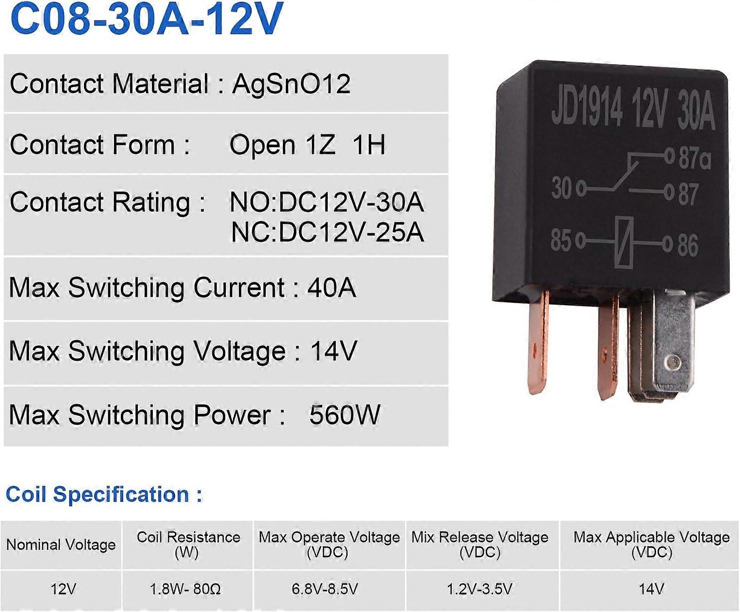 Car Relay 12V 30 AMP 5 Pin, SPDT Multi-Purpose Relay Heavy Duty ...