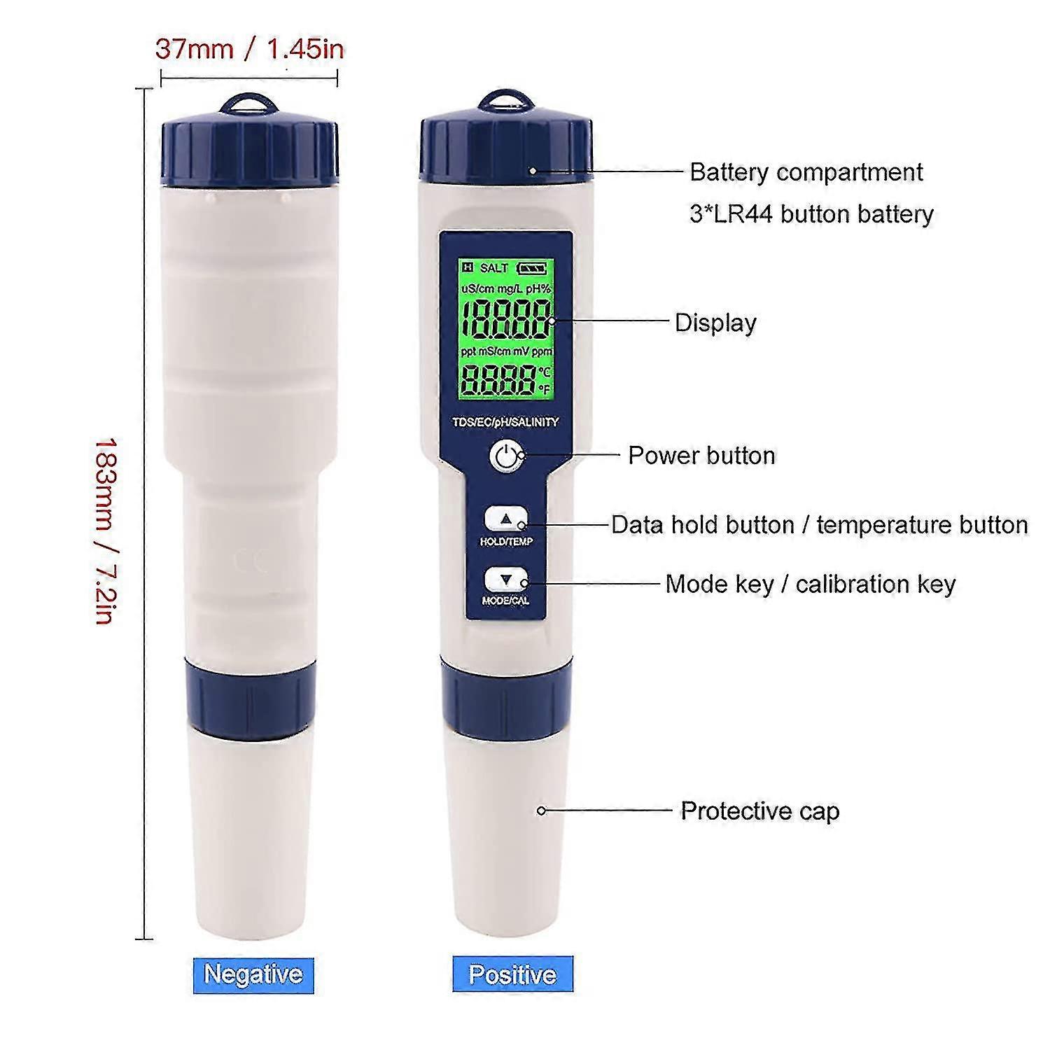 5-in-1 Electronic Ph Meter, Measure Ph & Tds & Ec Salinity ...
