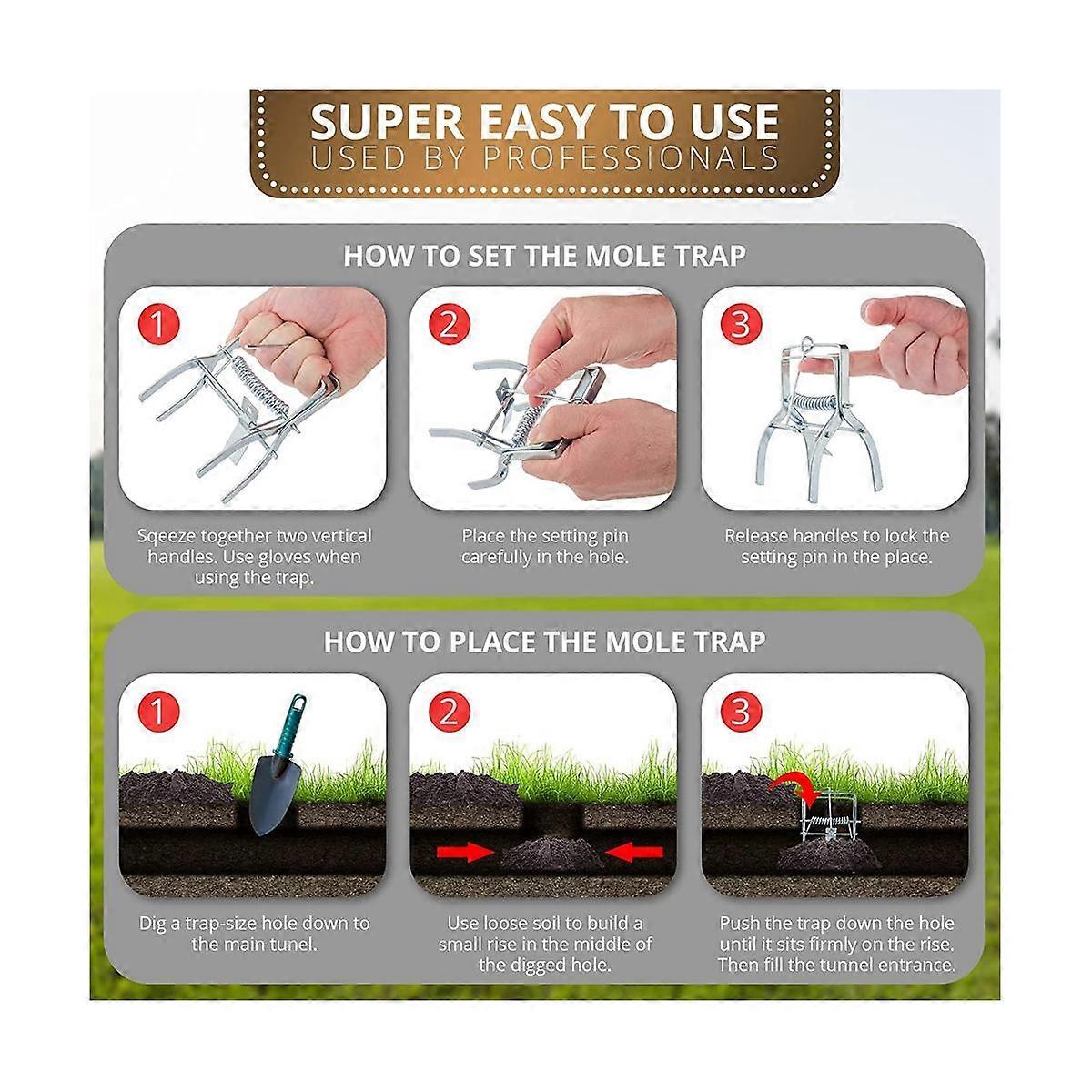 Mole Trap (Pack of 3) Powerful Trap to Catch Moles Protect Your Lawn ...