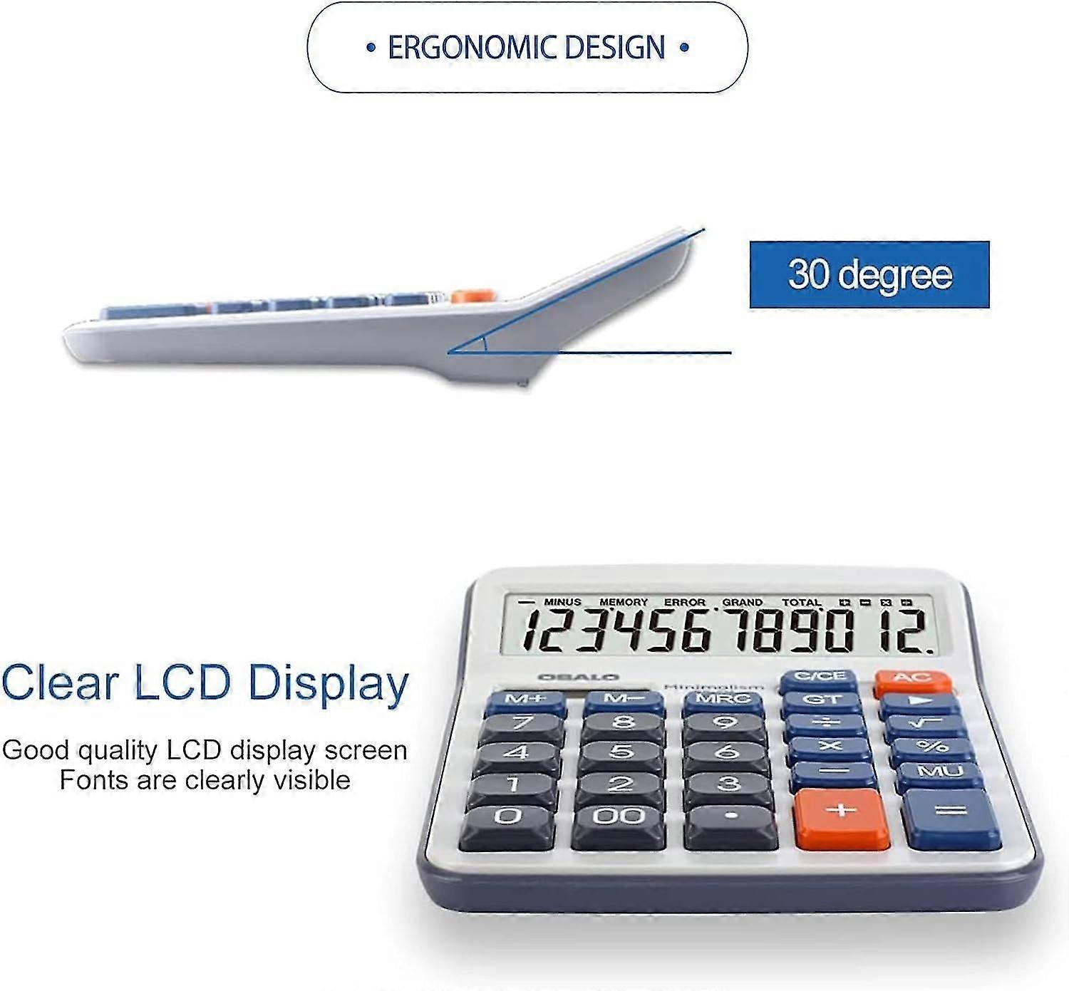 Calculator Office 12 Digit Extra Large Display Big Buttons Solar ...