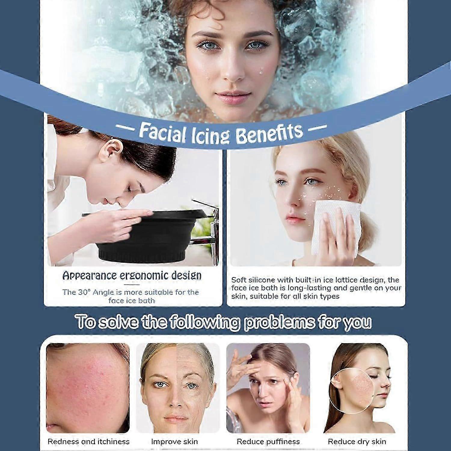 Face Ice Bath Bowl, Face Washing Tub, Foldable Silicone Wash Basin With ...