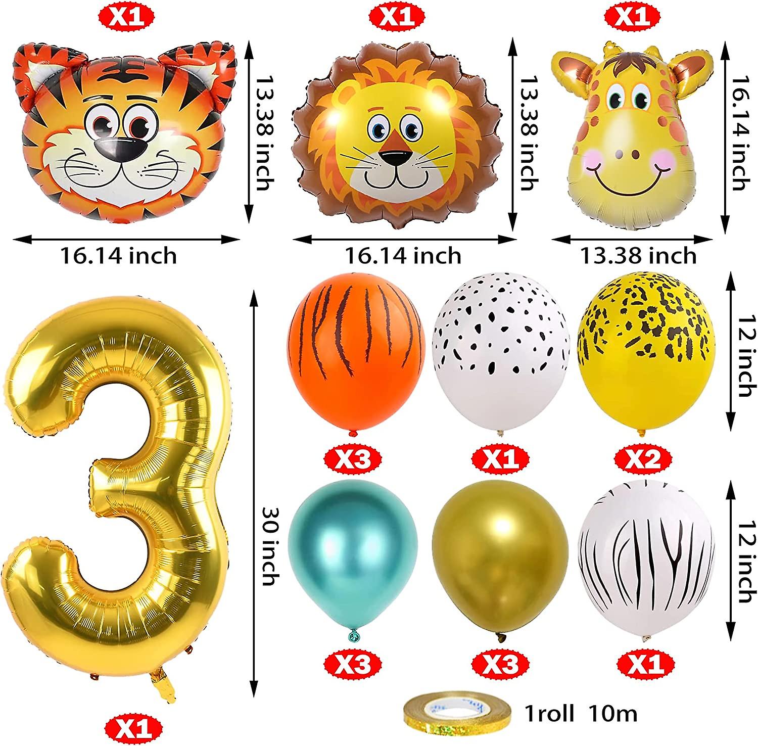 Jungle Safari Animal Balloons Sets Gold Large Numbers Balloons Wild ...
