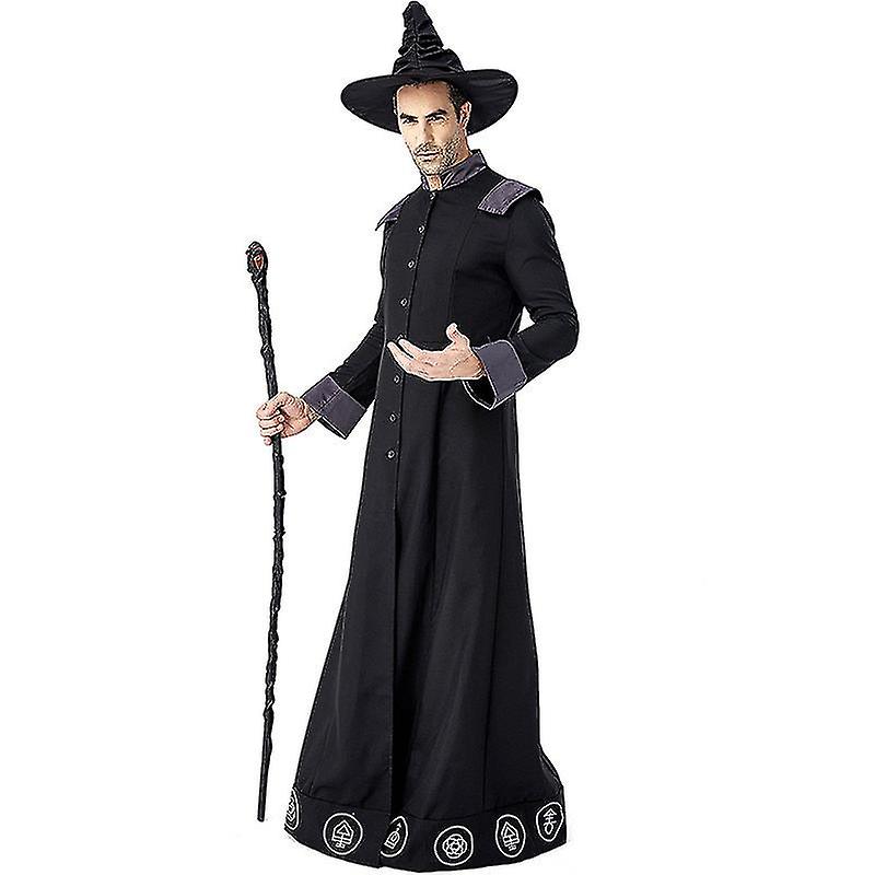Adult Magic Wizard Sorcerer Warlock Costume Magician Cosplay For Men ...