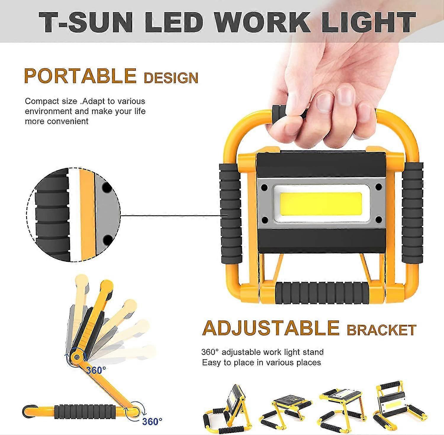 20w Led Work Light Portable Rechargeable Foldable Floodlight Camping ...