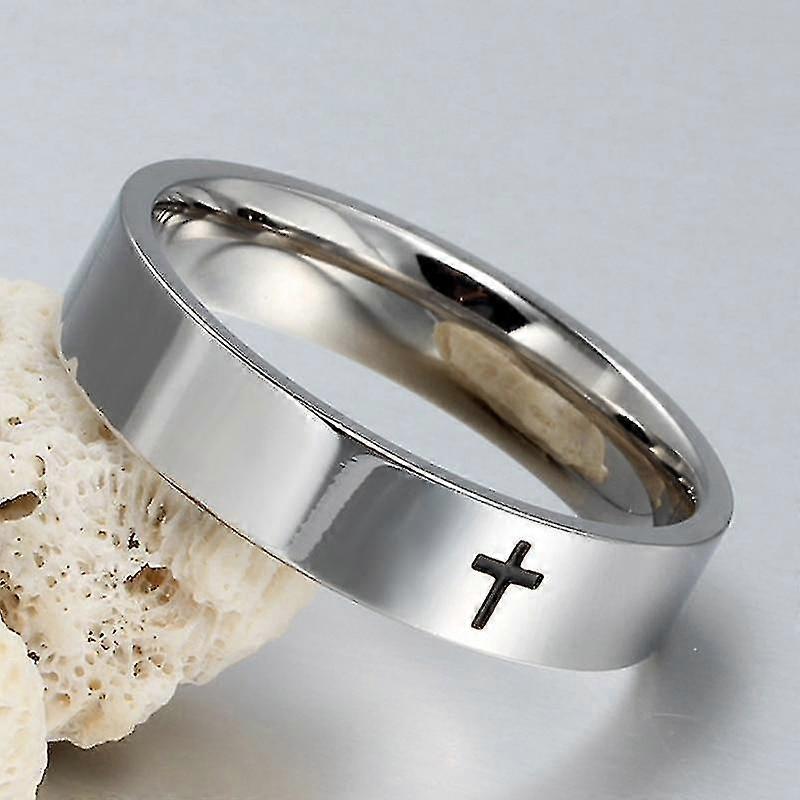 6mm Stainless Steel Cross Ring Christian Jesus Christ Lord Prayer ...