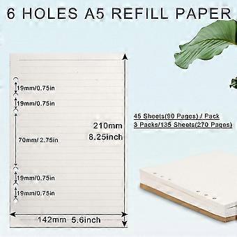 A5 Refill Paper, 3 Packs 100gsm Thick Refillable Paper 6 Hole Filler ...