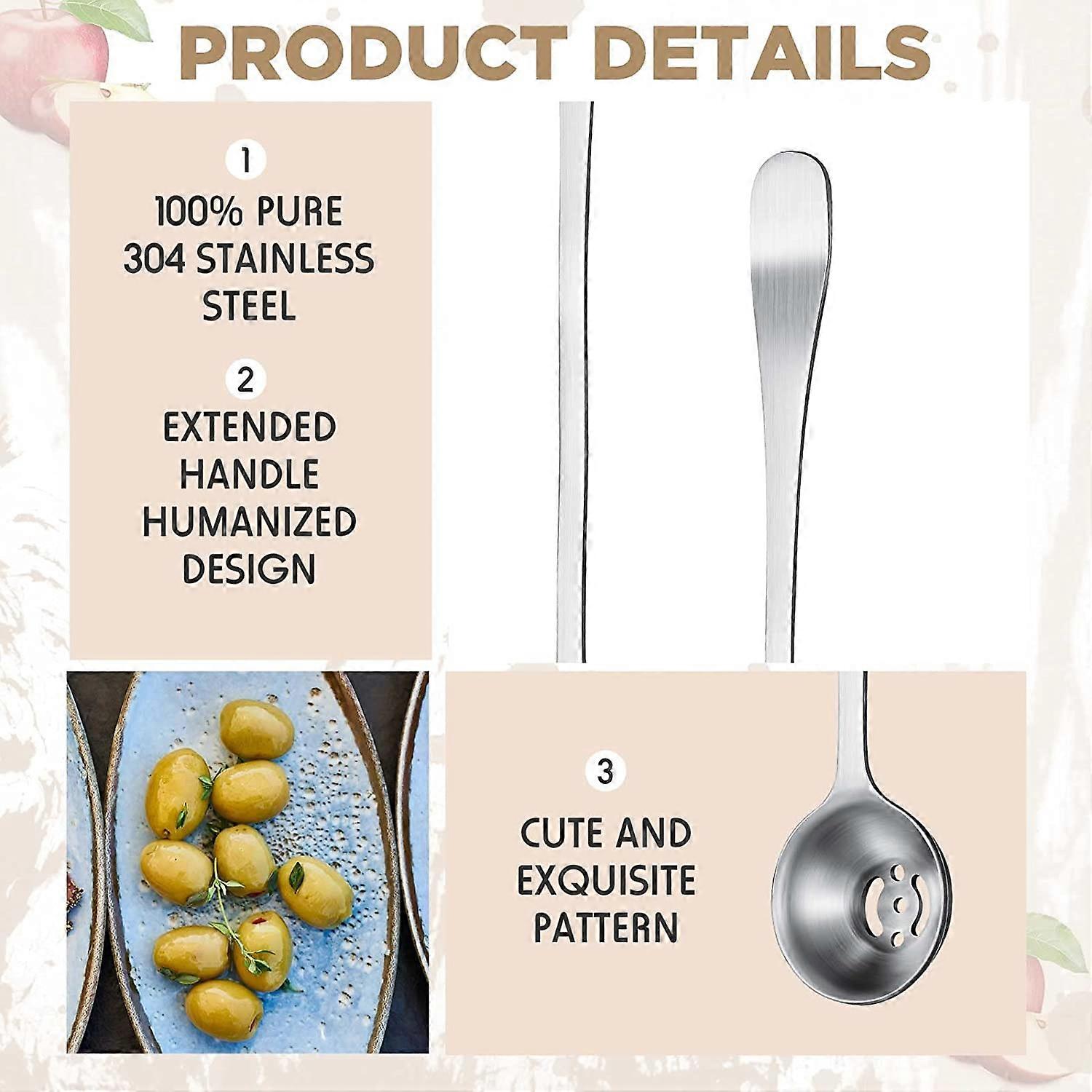 Olive Spoon Stainless Steel Pickle Spoon with Drain Hole Slotted Spoon Cooking Spoons Jar ...