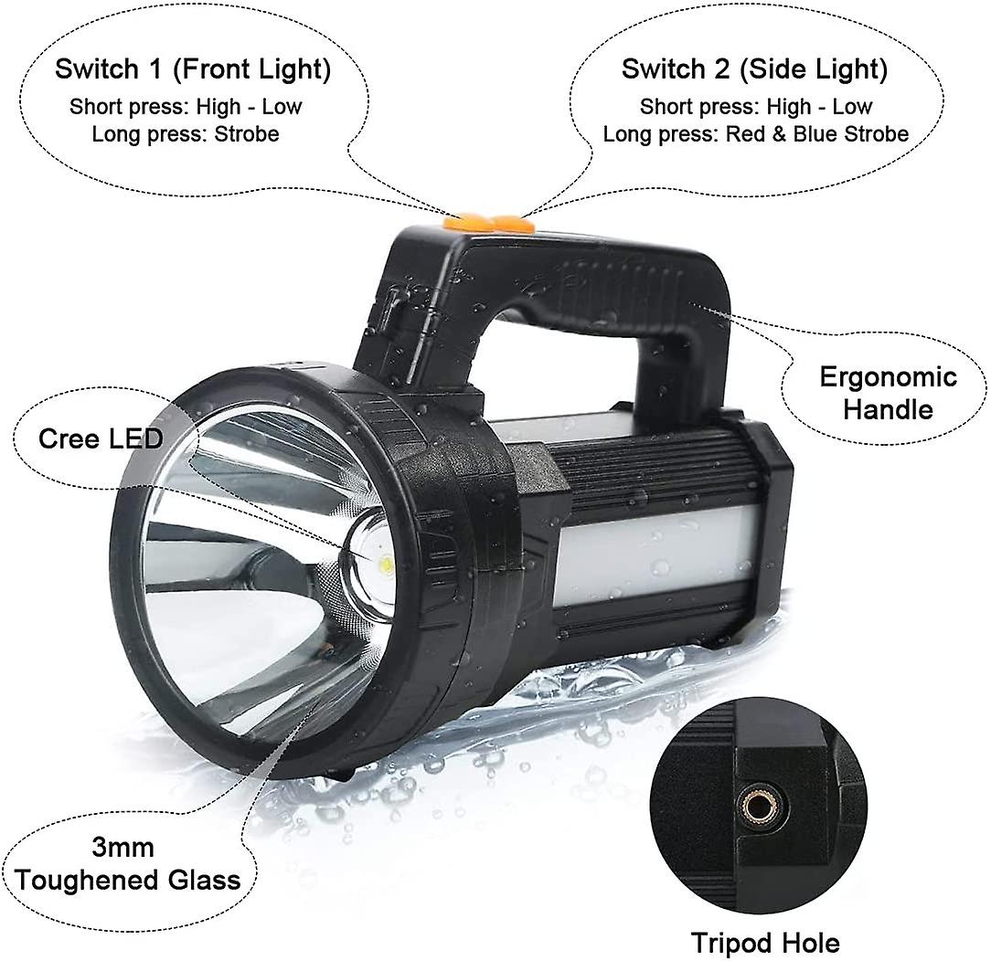Ipx4 Waterproof Rechargeable Led Torch, Powerful 3-in-1 Led 9600mah ...