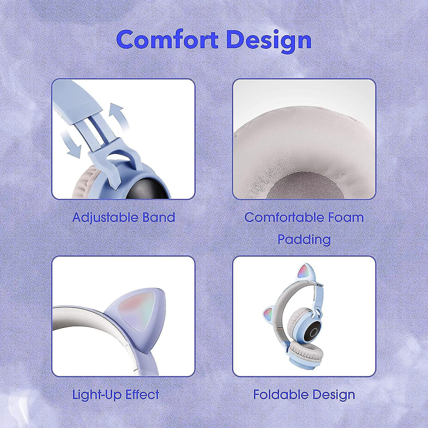 Cute Cat Ear Gaming Headset, Wireless Earbud Type Led Stereo Headset ...