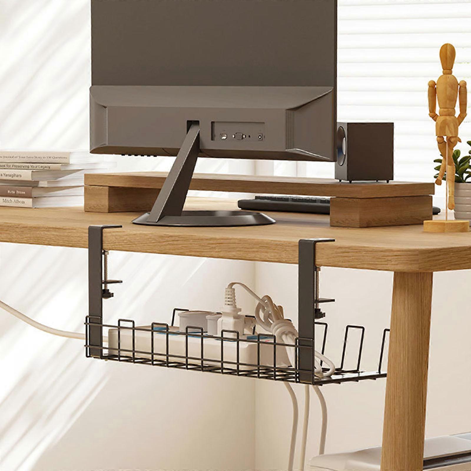 No Drill Under Desk Cable Management Tray Clamp Install Desk Cord ...