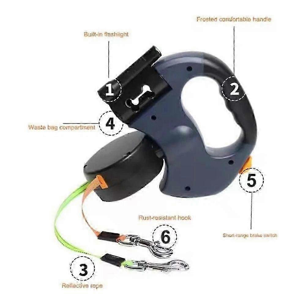 Double Dog Retractable Leash with 360 Anti-Tangle Swivel & Illuminated ...
