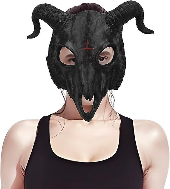 Halloween Half Face Scary Animal Mask,Demon Mask Sheep Horn Ghost Devil ...