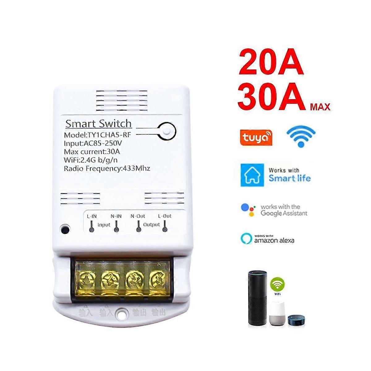 Tuya Wifi 30A Relay Module 85-250V Smart Switch DIY 433MHZ RF ...
