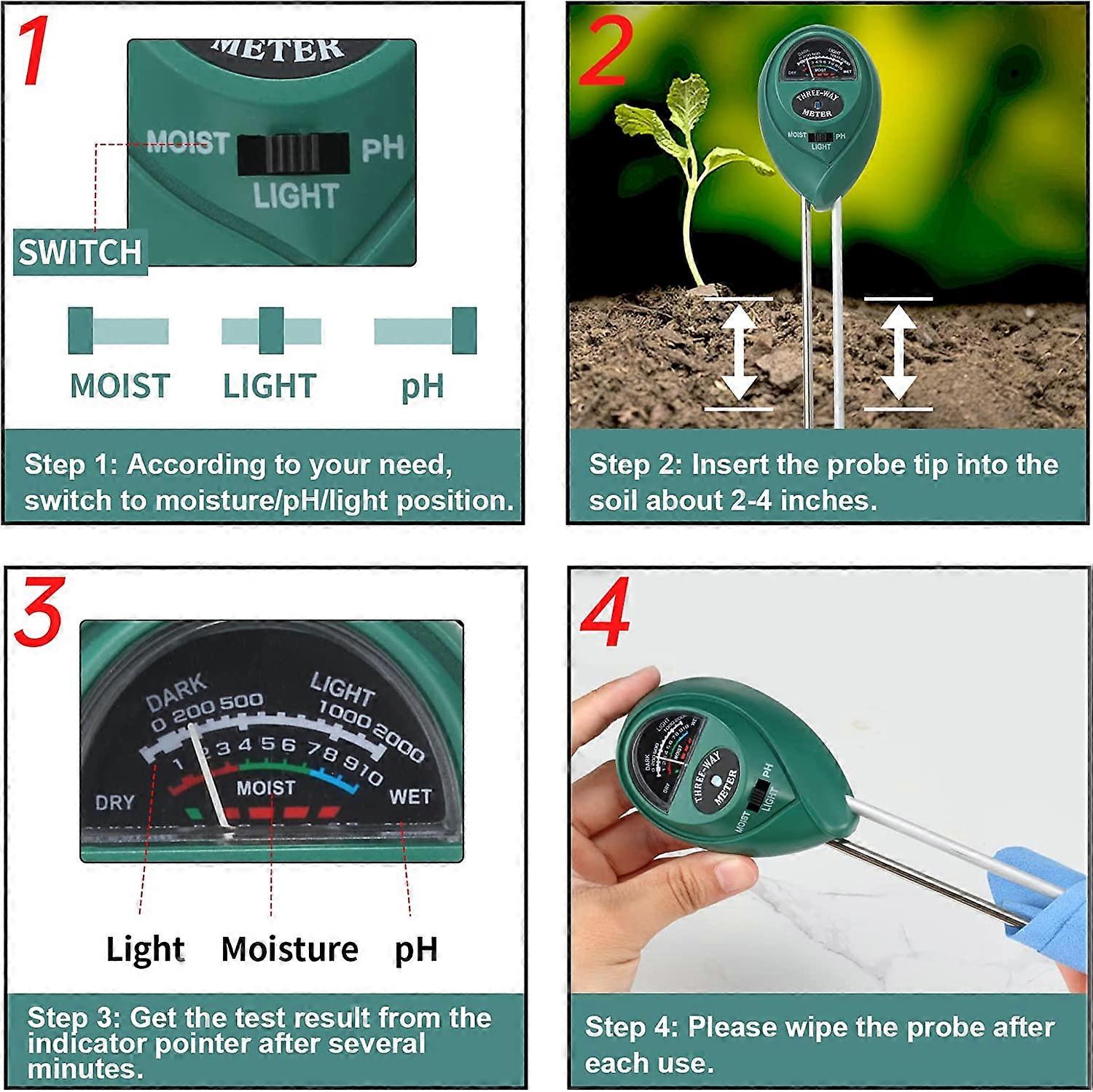 2 Pack Soil Moisture Meter, 3 in 1 Soil Tester Tool, Plant Moisture ...