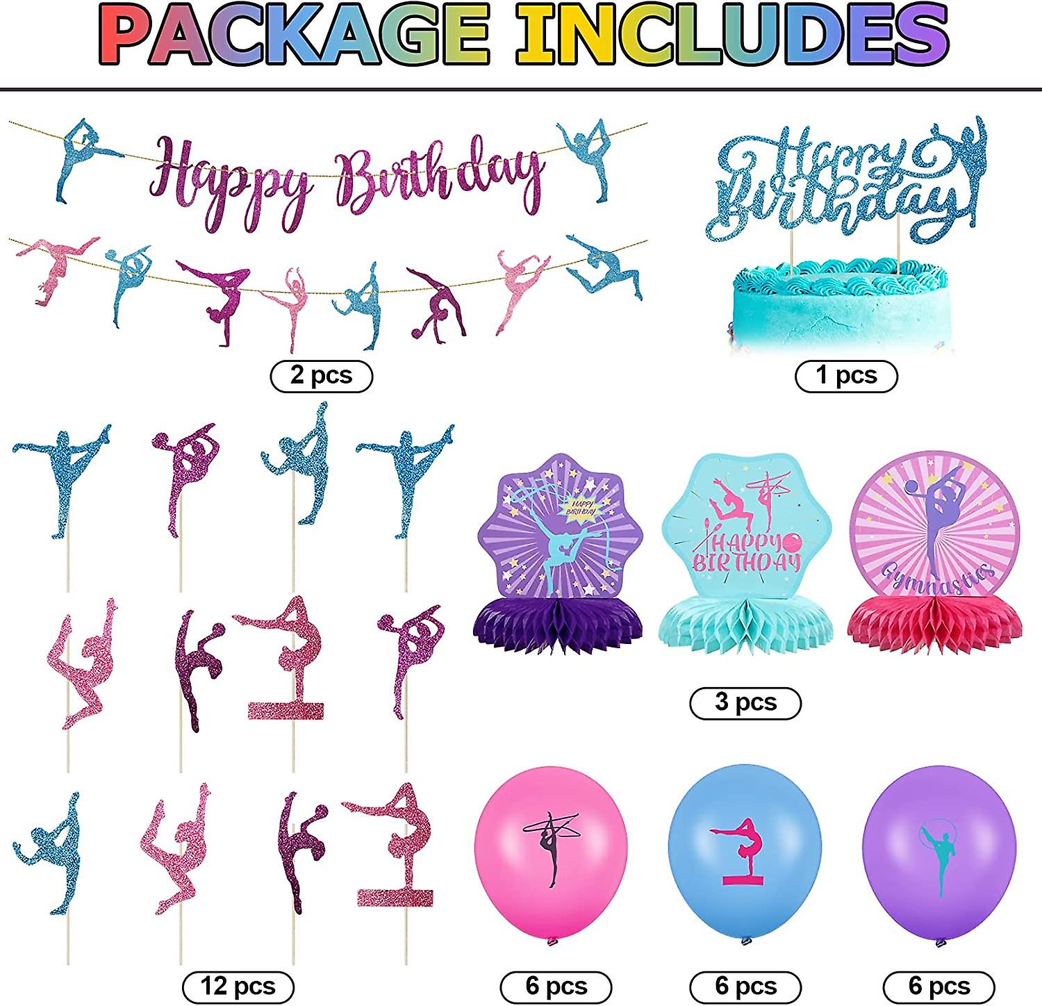 36 Pieces Gymnastics Party Supplies Decoration 2 Gymnastics Birthday ...