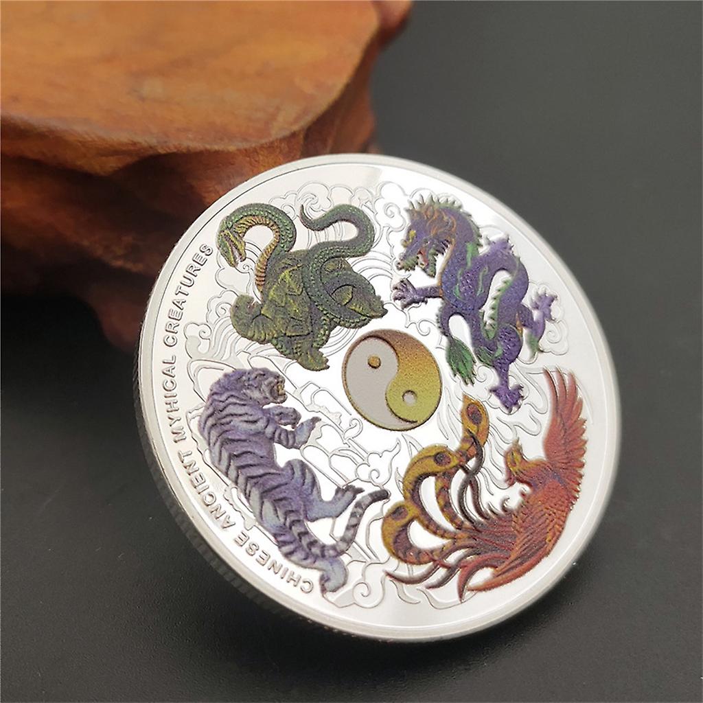 Chinese Ancient Mythical Creatures Dragon Tiger Coin Silver Plated ...