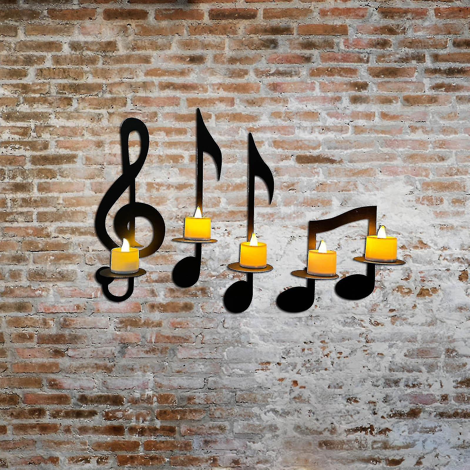 4pc Black Music Note Wall Sconce Music Note Candle Holder Wall Decor ...