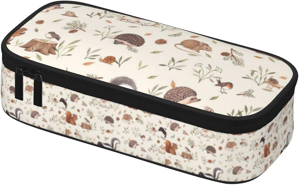 Nature Lovely Hedgehog Squirrel Birds Print Pencil Case Large Capacity ...