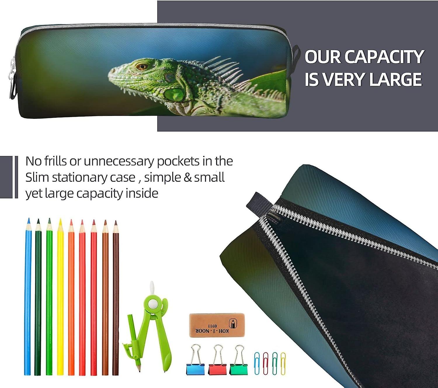 Leather Pencil Case Green Lizard Stationery Pencil Bag Makeup Pouch ...