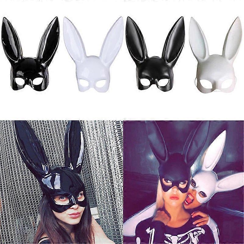 Half Face Rabbit Mask Black White Halloween Mask Christmas Bar ...