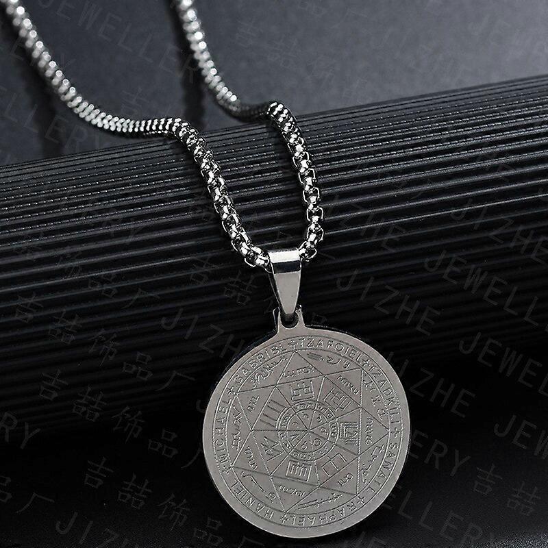 Gold Stainless Steel Round Rune Star Necklace Lucky Solomon Talisman ...