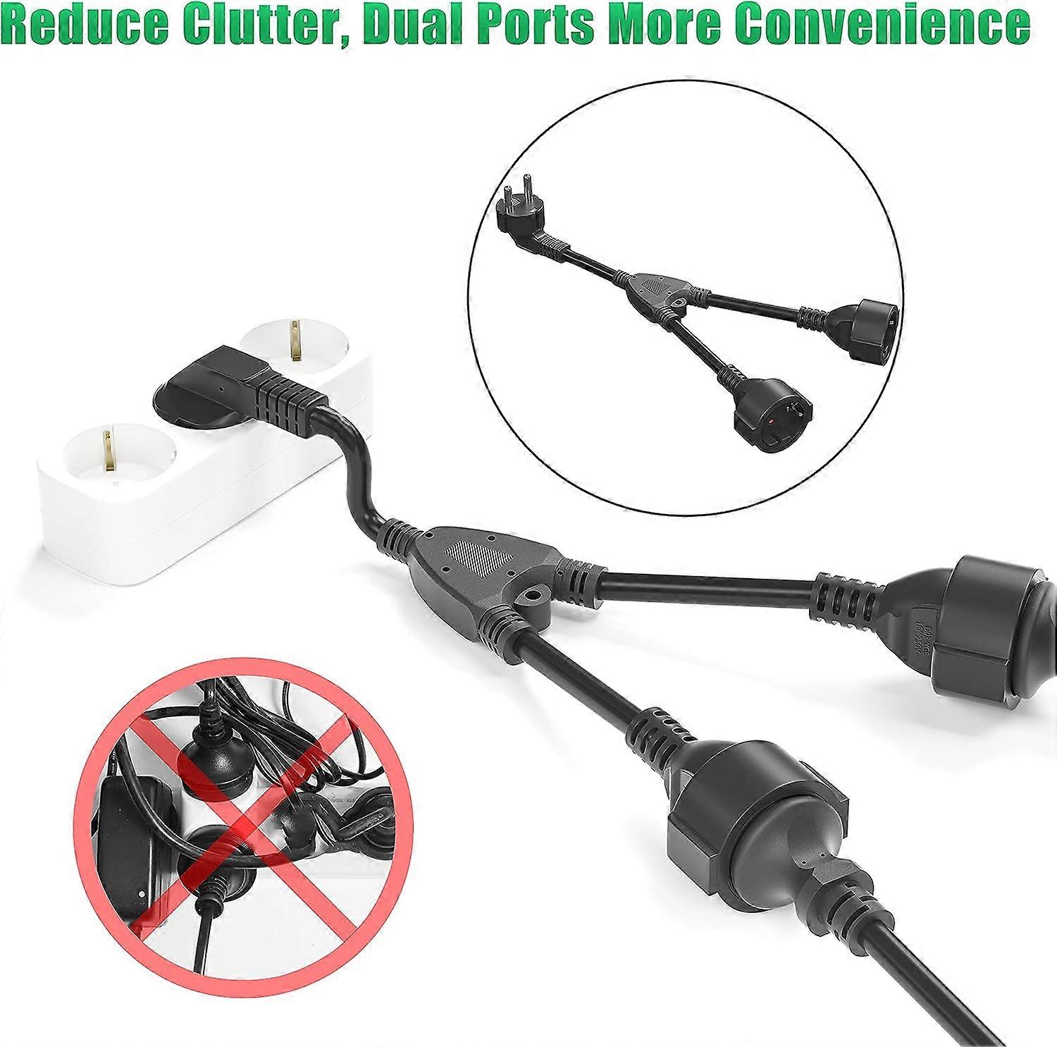 Double Plug for Socket, Multi-Socket 2-Way with Flexible Cable, 16 A ...