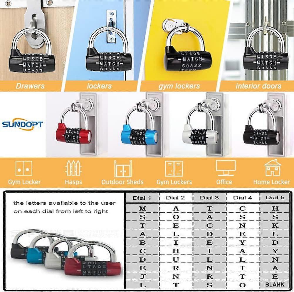 Gym Locker Lock,5 Letter Word Lock,5 Digit Combination Lock,Safety ...